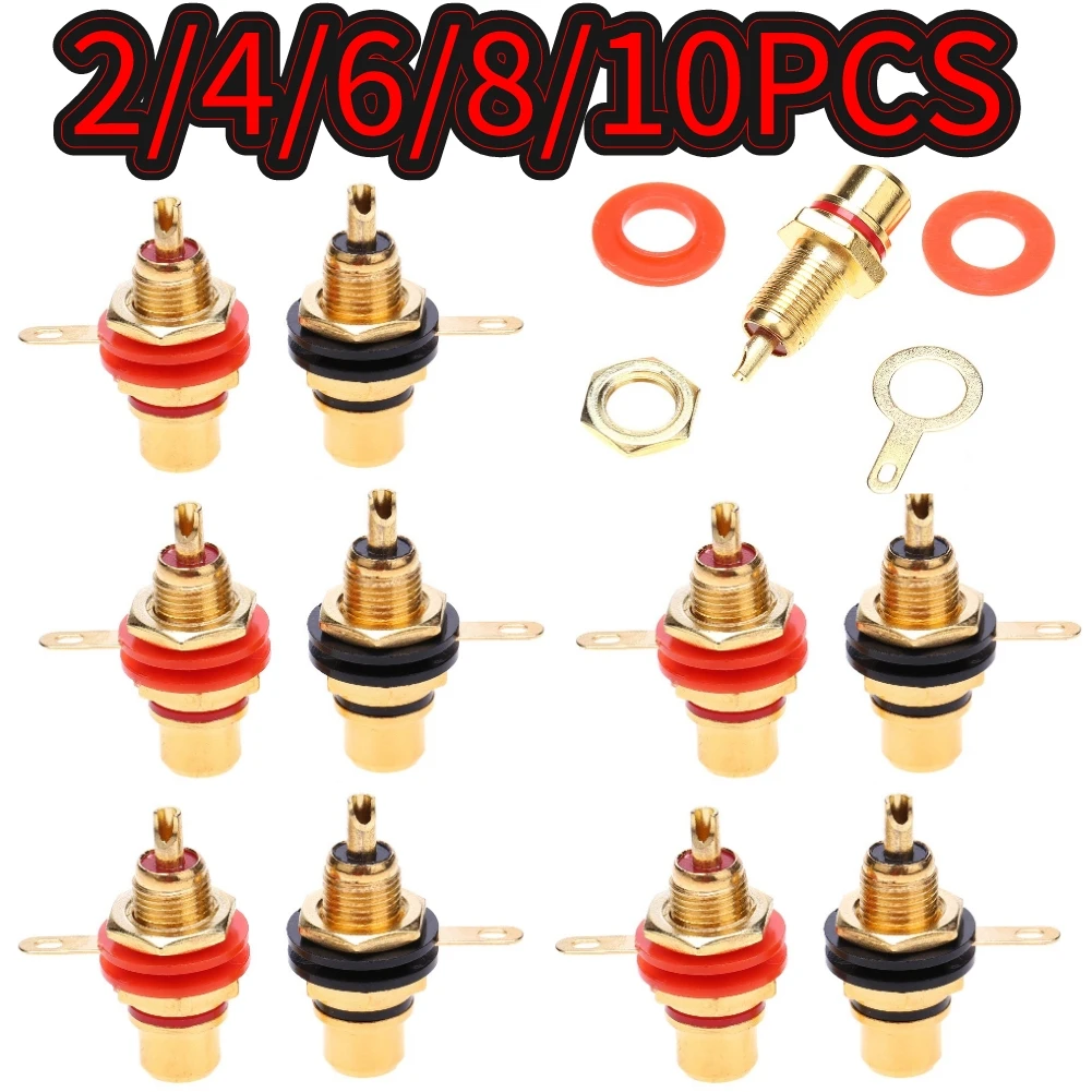 2-4-6-8-10pcs-Chassis-Panel-Mount-Adapter-Zinc-Alloy-Gold-Plating-Audio ...