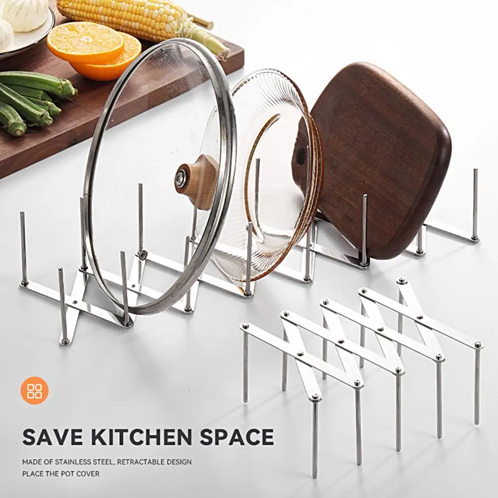 Stainless-Steel-Pot-Lid-Rack-Folding-Telescopic-Plate-Holder-Shelf-Dish ...