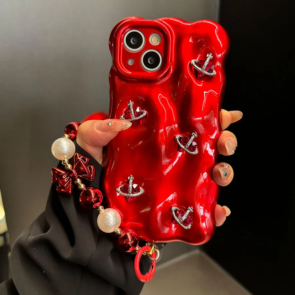 Luxury-Red-Electroplated-Wave-Edge-With-Bracelet-Phone-Case-for-iPhone ...