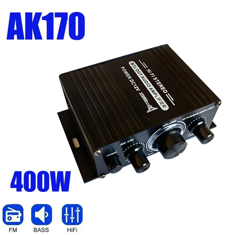 AK170 Mini Digital Power Audio Car Amplifier Blue Light Stereo Audio ...