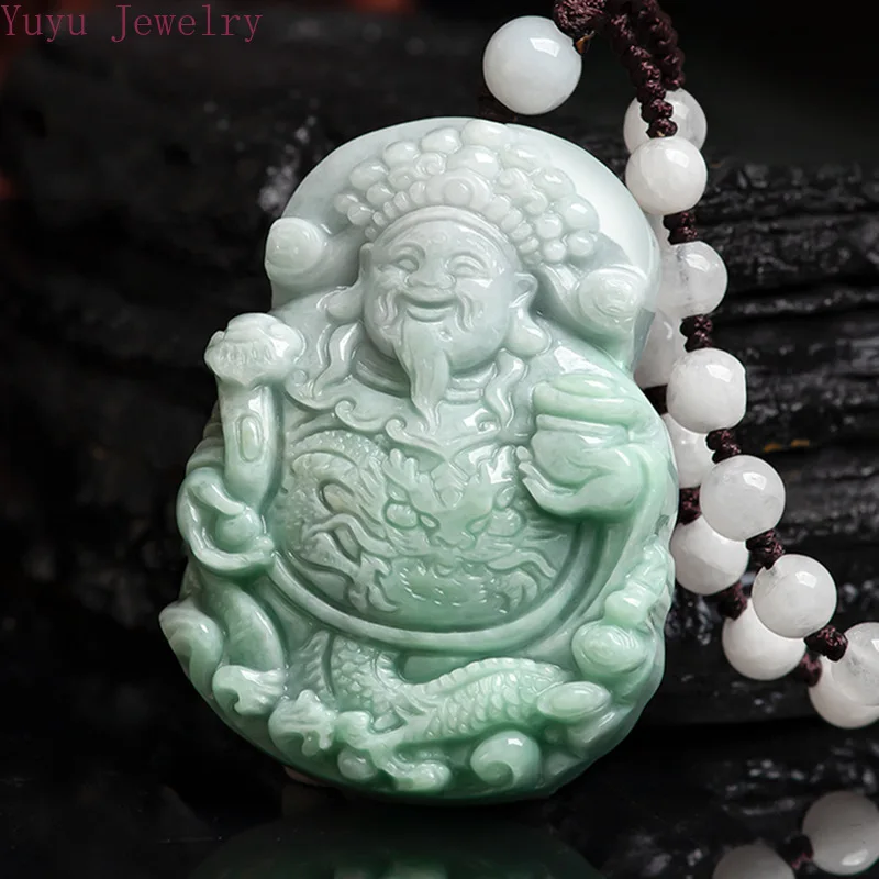 Natural-A-grade-Jade-Pendant-Blue-Water-God-of-Wealth-Necklace-Pendant ...