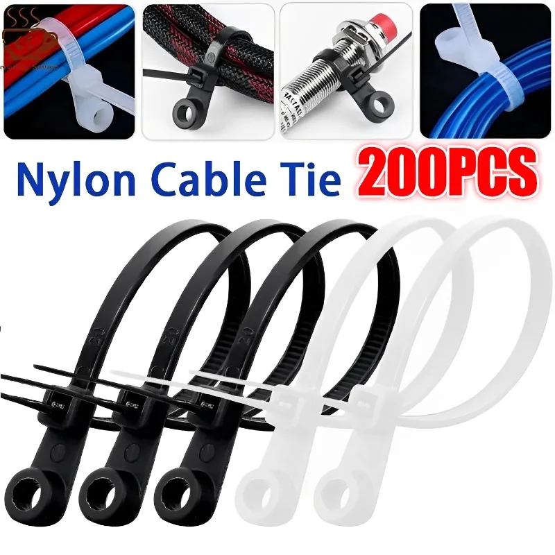 100-200PCS-Nylon-Cable-Tie-With-Screw-Hole-Mount-Self-Locking-Loop-Wrap ...