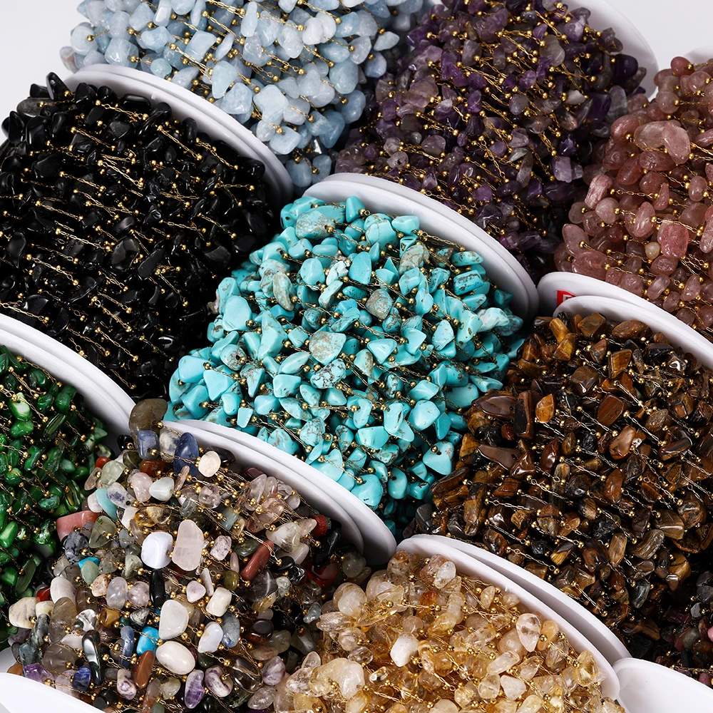 1Meter-Stone-Chain-Crystal-Irregular-Glass-Stone-Beads-Stainless-Steel ...