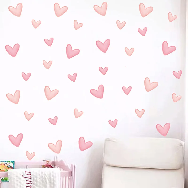 Pink-Love-Shape-Decorative-Stickers-Cartoon-Wall-Decals-Mural-with ...