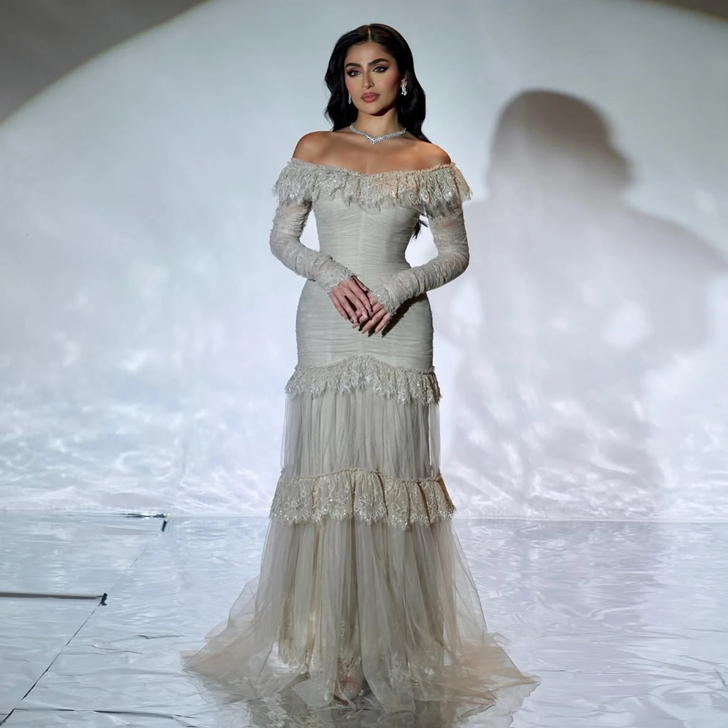 Sharon Said Arabic Off Shoulder Mermaid Evening Dress Long Sleeve ...