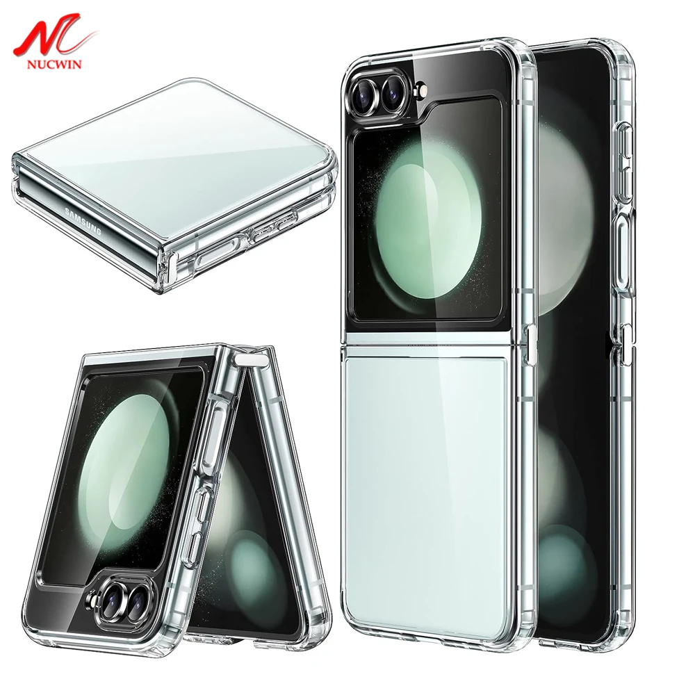 For-Samsung-Z-Flip-5-Transparent-Case-Luxury-Metal-Button-PC-TPU-Clear ...