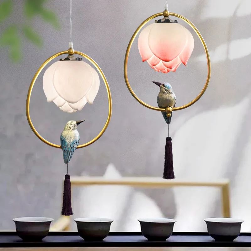 Chinese-Style-Pendant-Lamp-Resin-Lotus-Bird-Decorations-Oval-Lighting ...