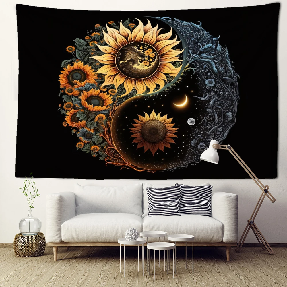 Tai-Chi-Sunflower-Tapestry-Wall-Hanging-Hippie-Tapiz-Simple-Abstract ...