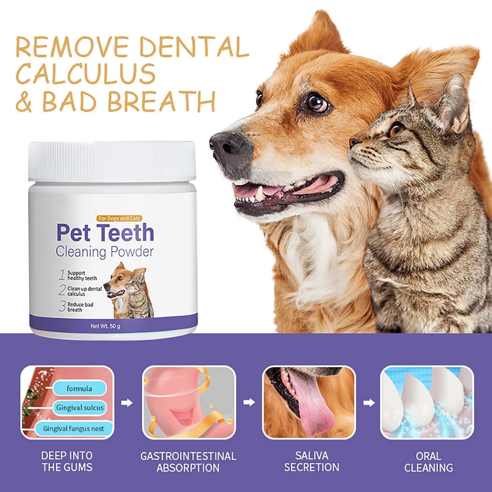 1pc Pet Teeth Cleaning Powder For Cats And Dogs, Universal For Removing ...