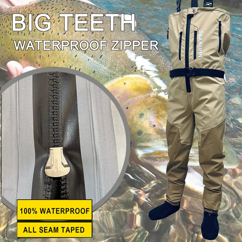 Zip-front Breathable Stout Chest Fishing Waders Waterproof Zippered Big ...