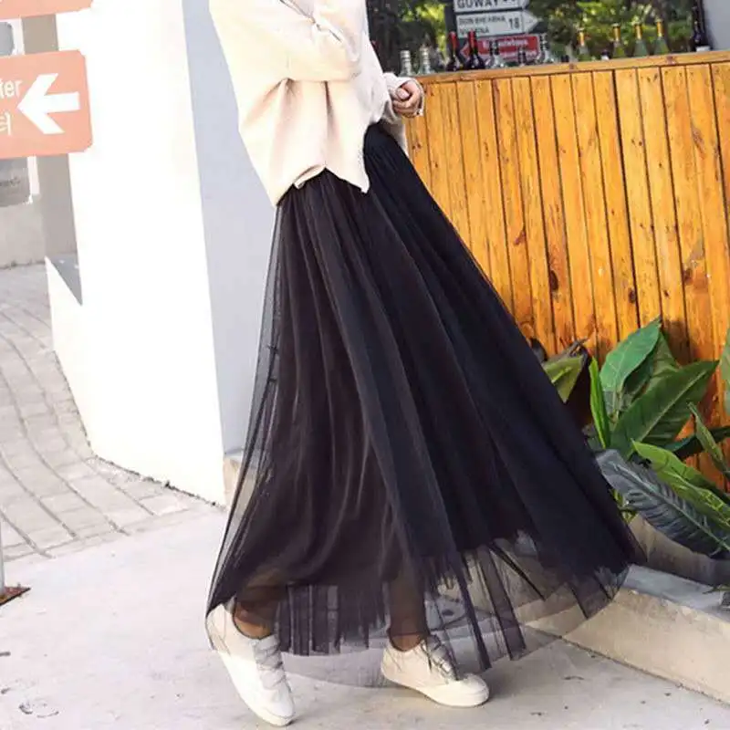 Mesh Skirt Pleated Fairy Skirt High Waist Slim Medium Length Skirt ...