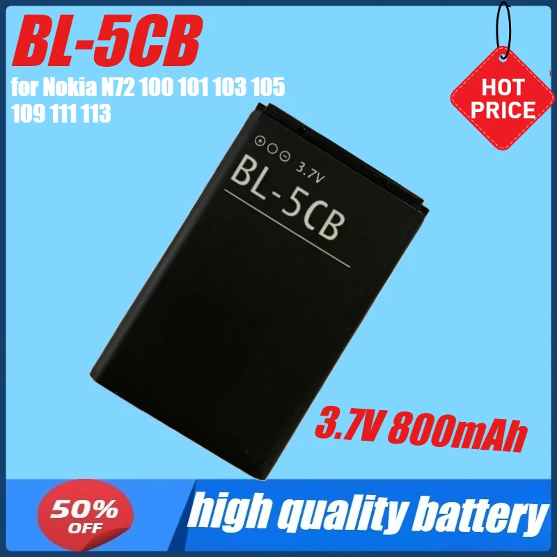 3.7V 800mAh BL-5CB BL5CB Phone Battery for Nokia N72 100 101 103 105 ...