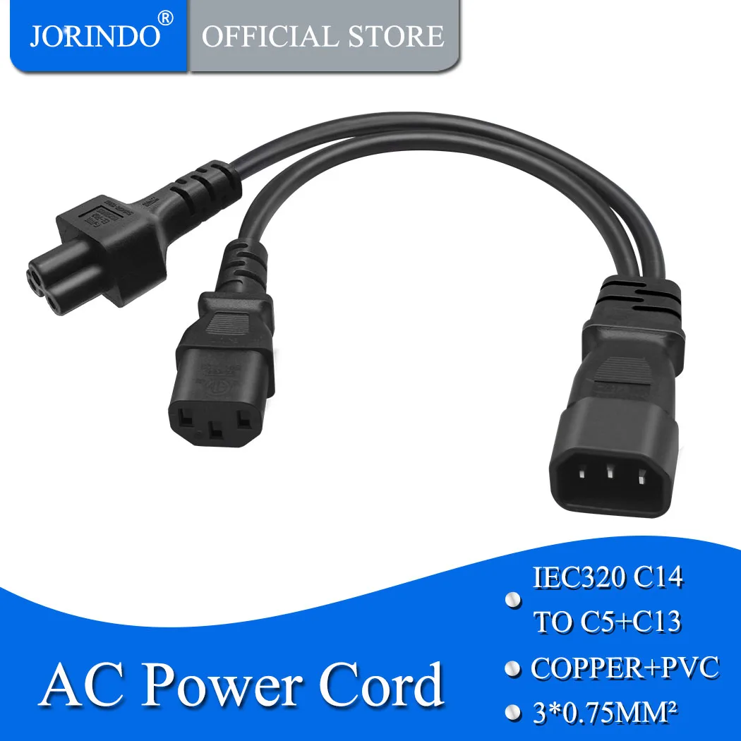 JORINDO IEC 320 C14 to C13+C5 Splitter Cable IEC 320 Male to 2 Female ...