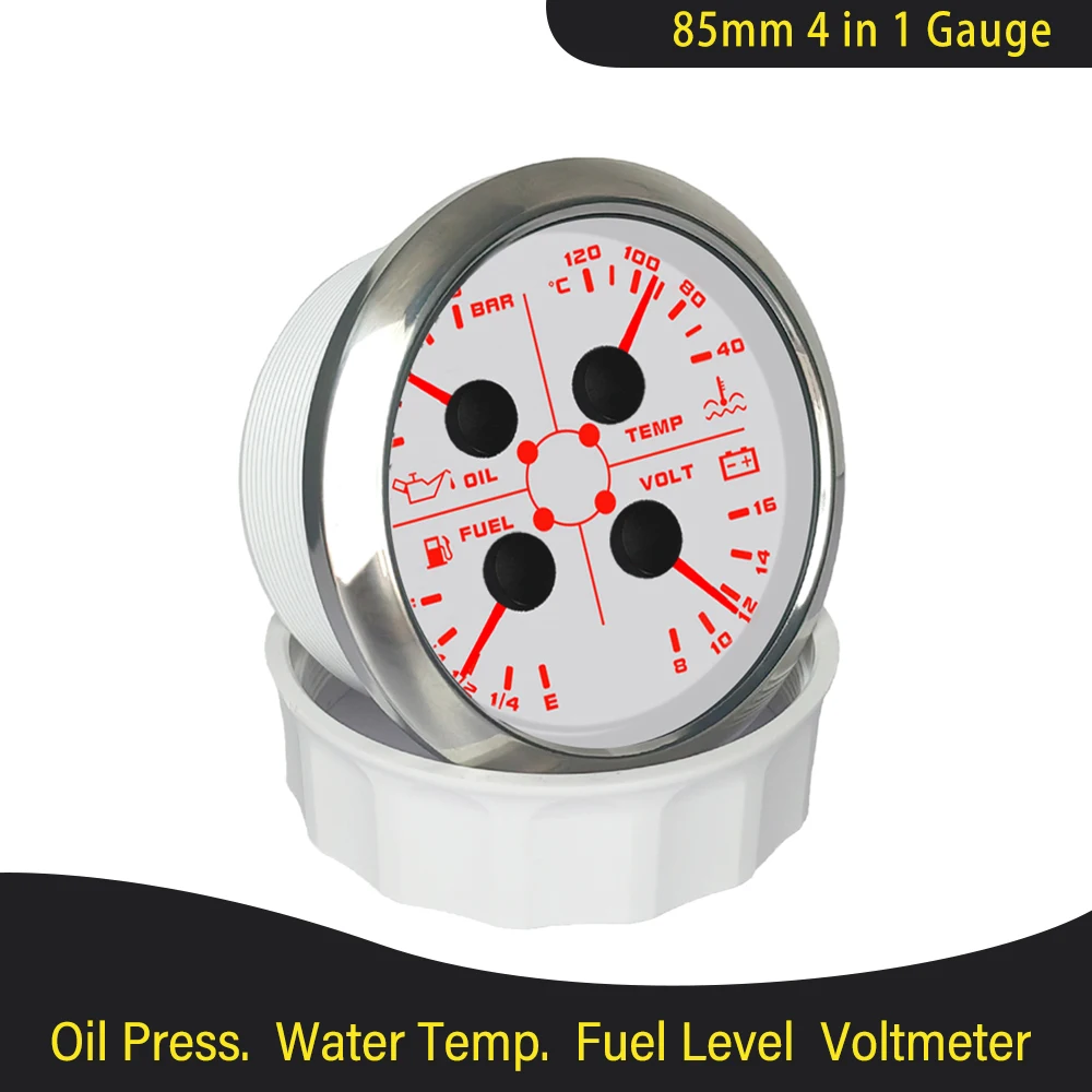 New-Waterproof-85mm-4-in-1-Gauge-Oil-Pressure-Water-Temp-Fuel-Level ...