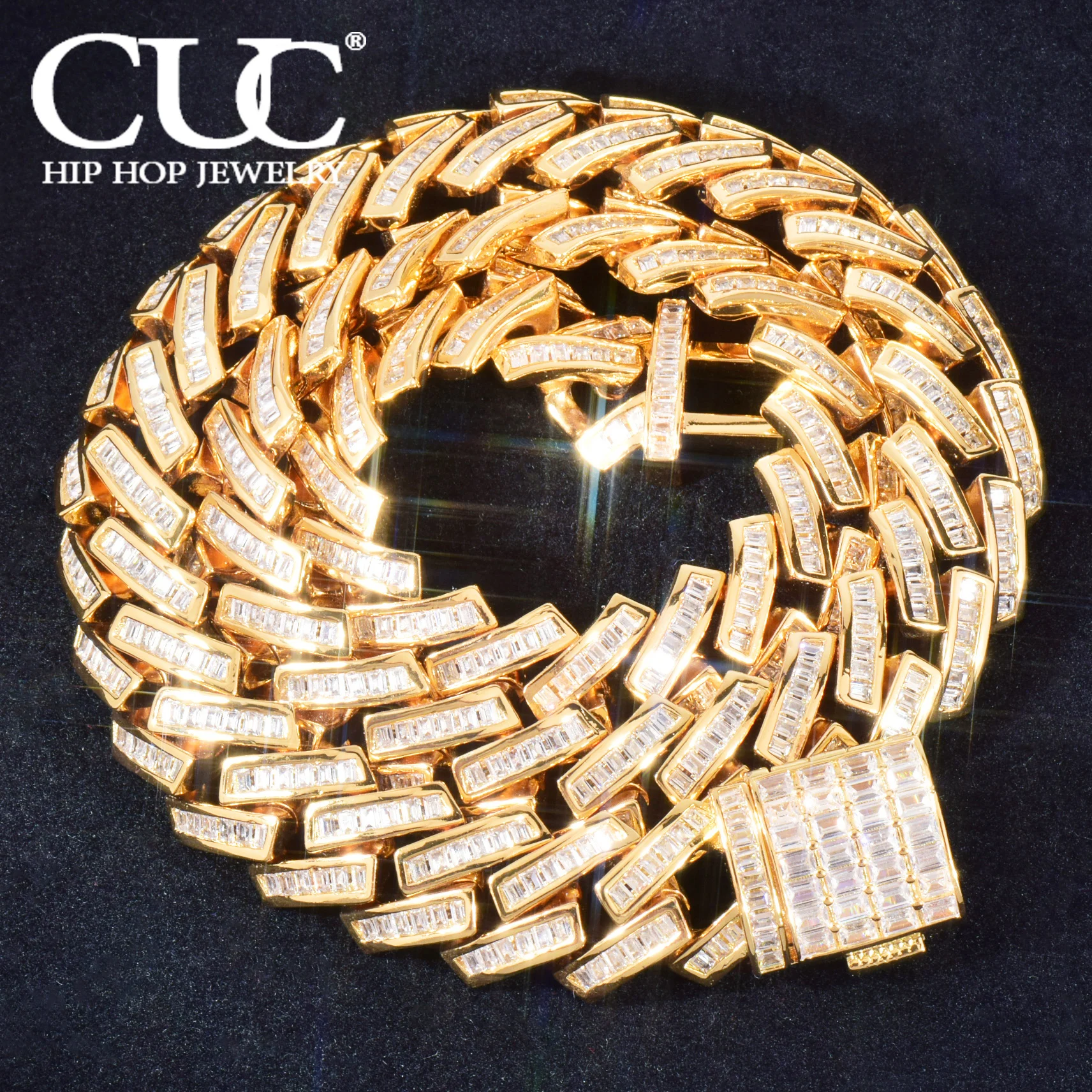 CUC 10mm Baguette Cuban Chain Necklace For Men Women Iced Out Hip Hop ...