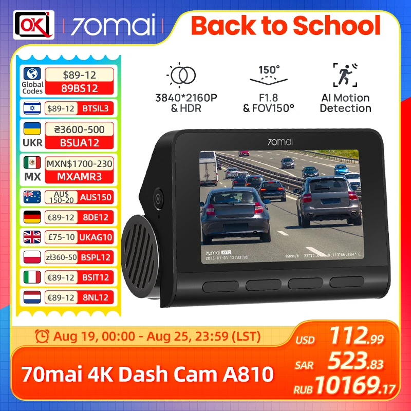 70mai-Ultra-HD-4K-Dash-Cam-A810-Global-Version-Built-in-GPS-ADAS-150 ...