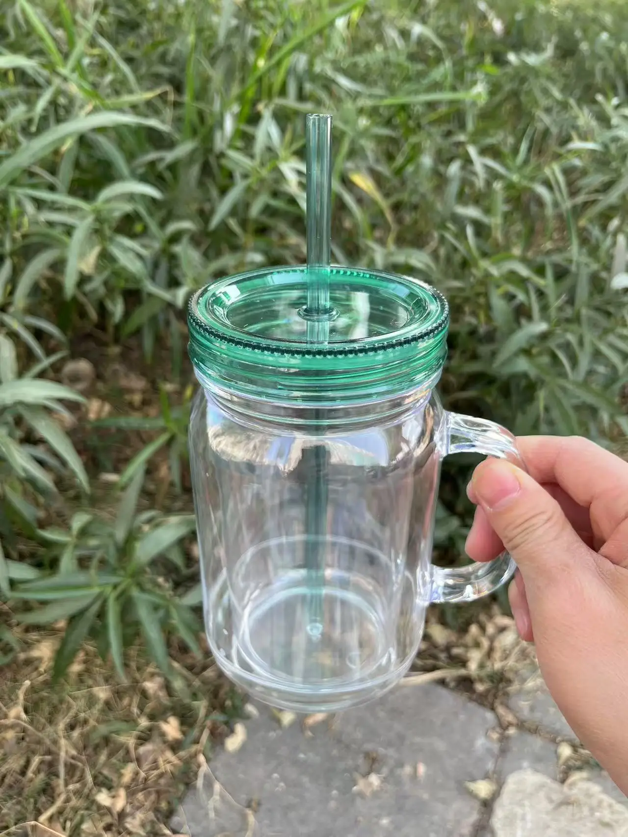 Drink Buckets With Lids And Straws 6 Pack Acrylic Mason Jar Tumblers ...