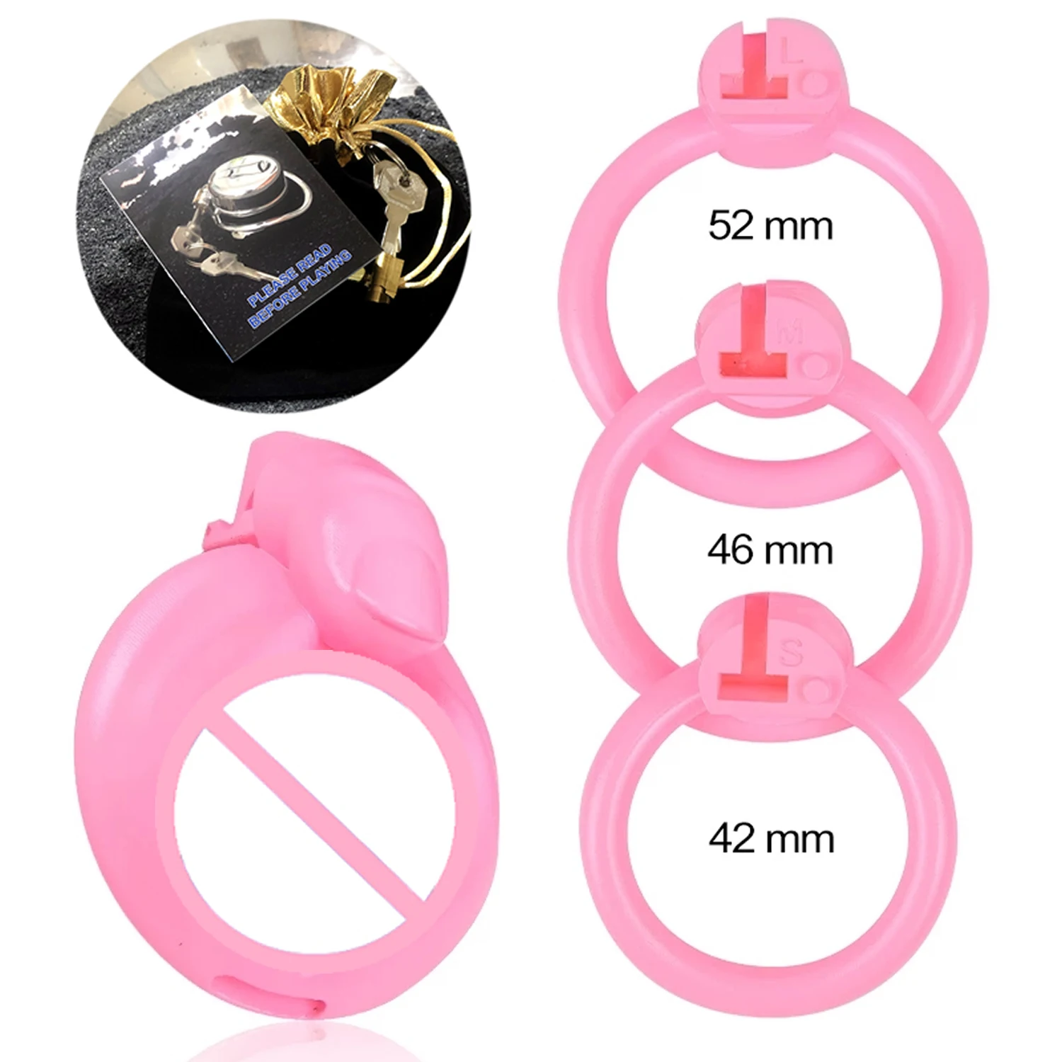 2023 New Chastity Cage Pink Resin Chastity Device Silicon Plastic Male Chastity Cages Keyholder ...