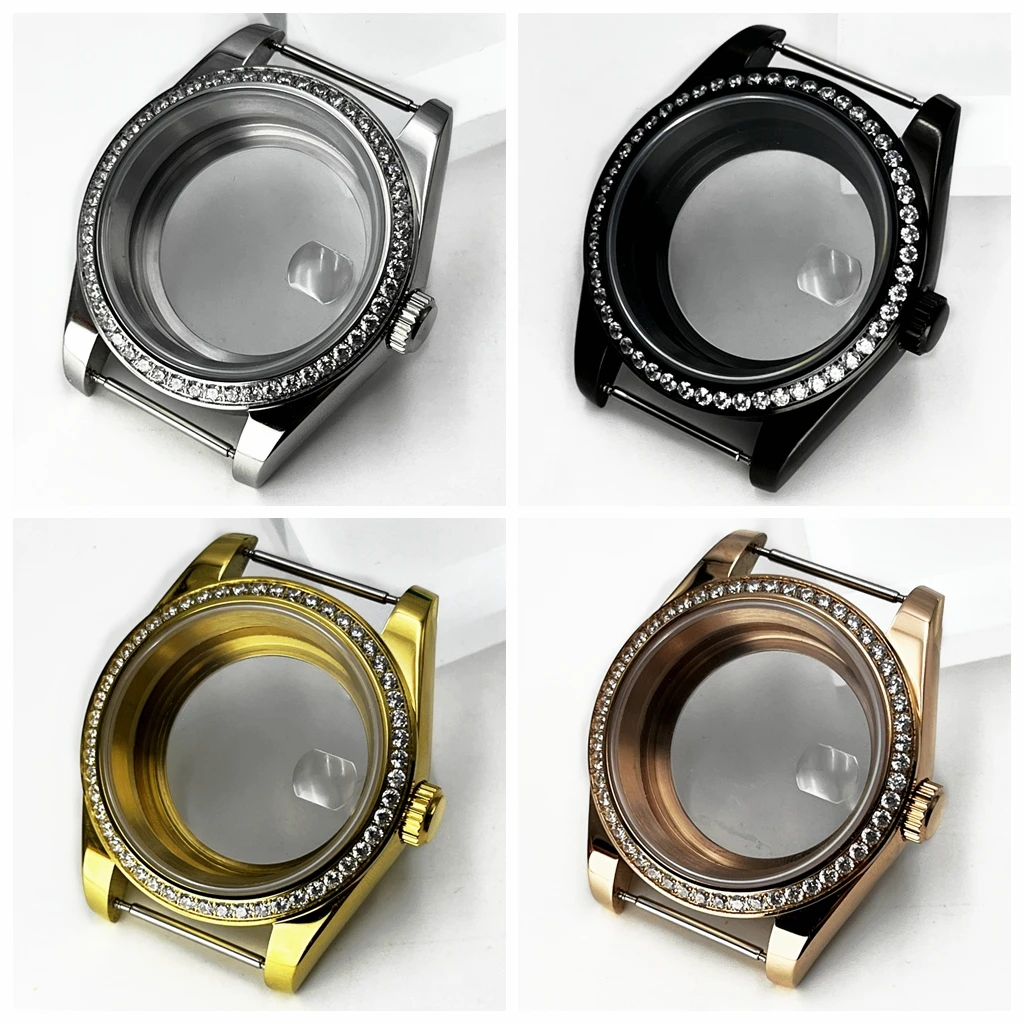 36-39mm-Silver-Sapphire-Glass-Watch-Case-Gemstone-Bezel-Fit-NH34-NH35 ...