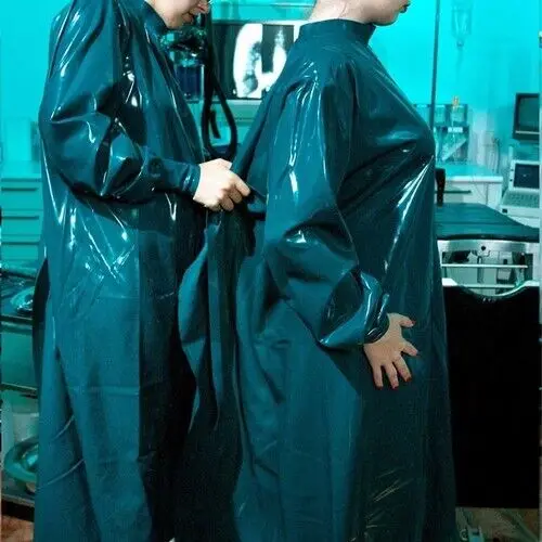 100-Latex-Rubber-Catsuit-Gummi-Doctor-Light-Blue-Surgical-Gown-0-45MM ...