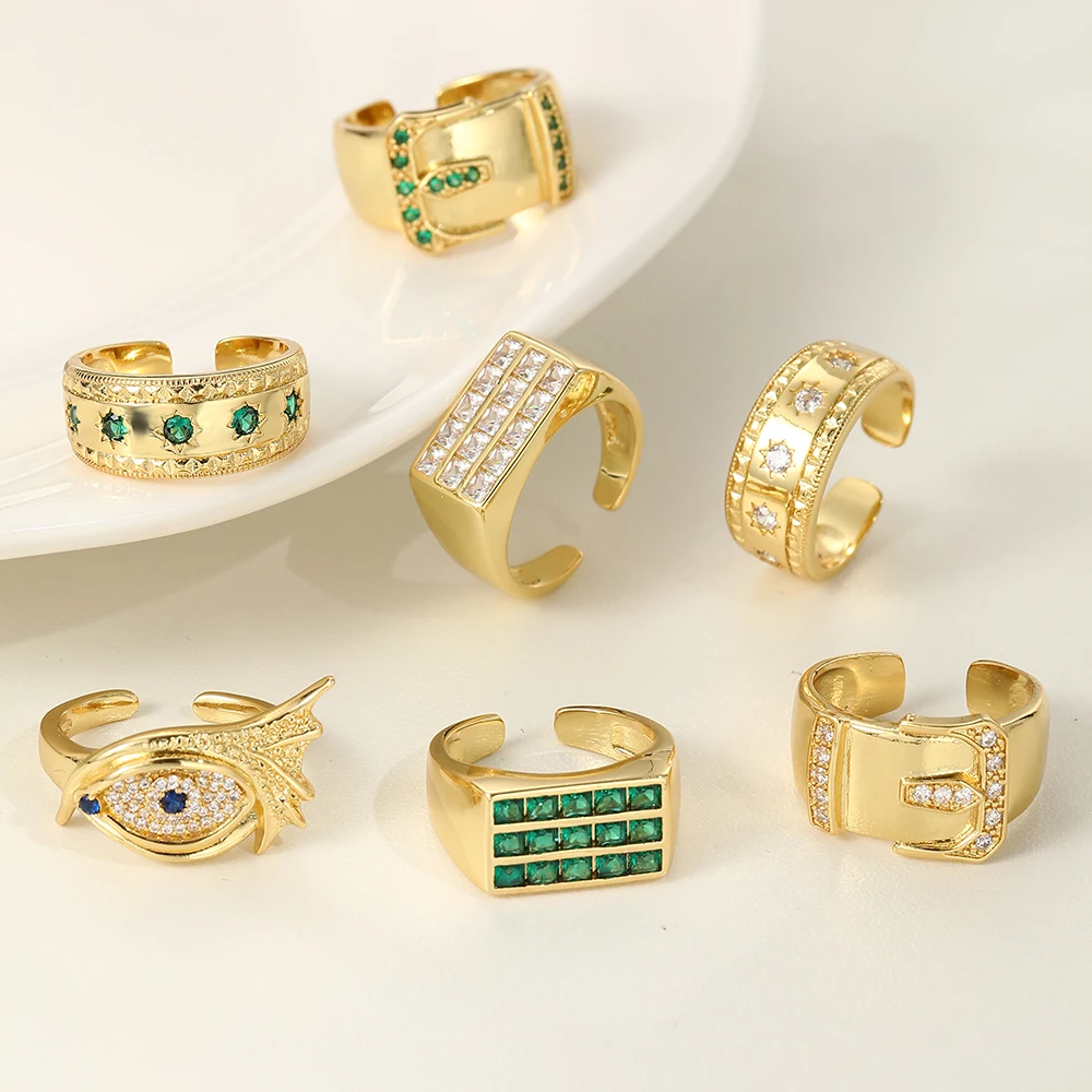 Gold-Color-Geometric-Rings-for-Women-Micro-Pave-Crystal-Zircon ...