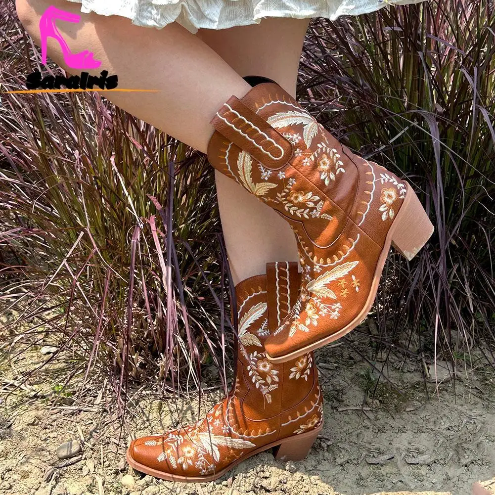 Botas-de-vaquero-con-bordado-para-mujer-botines-occidentales-con-punta ...