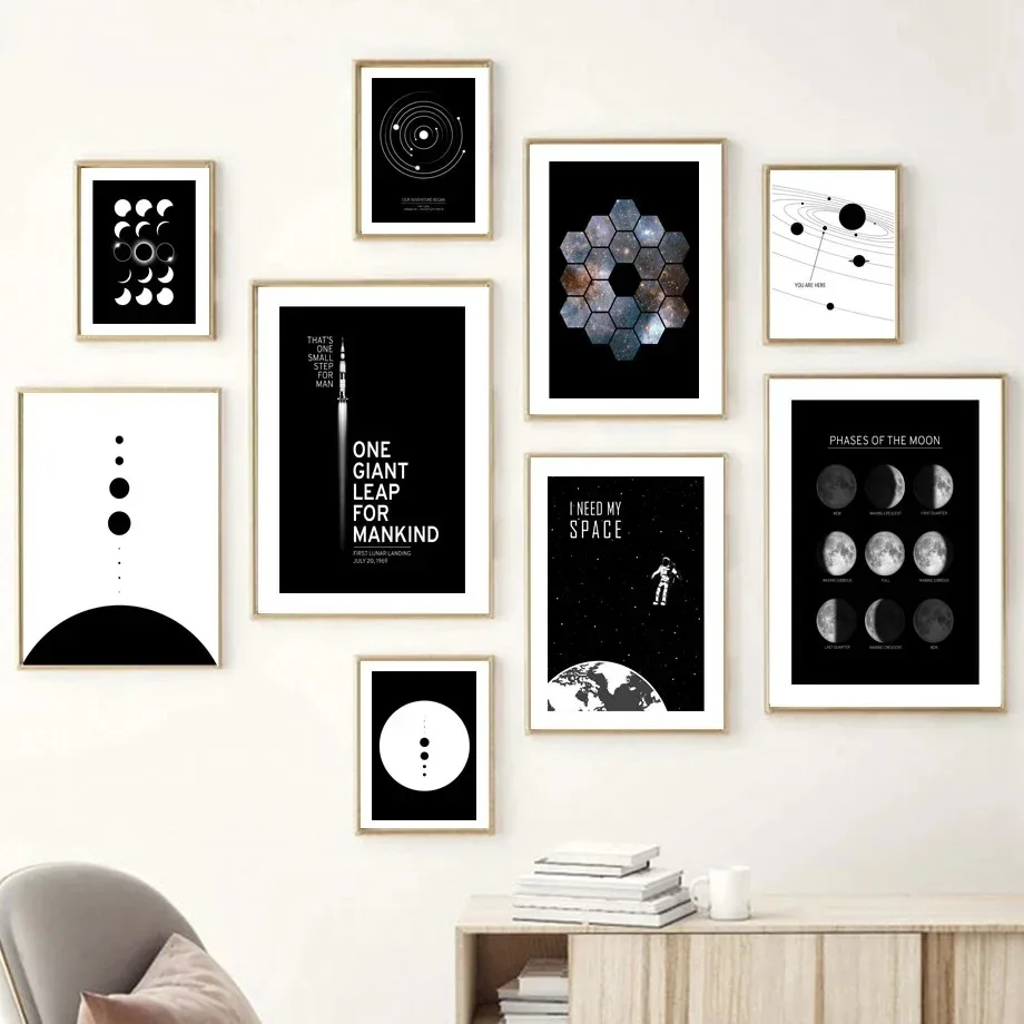 Outer-Space-Astronaut-Telescope-Moon-Geek-Wall-Art-Canvas-Painting ...