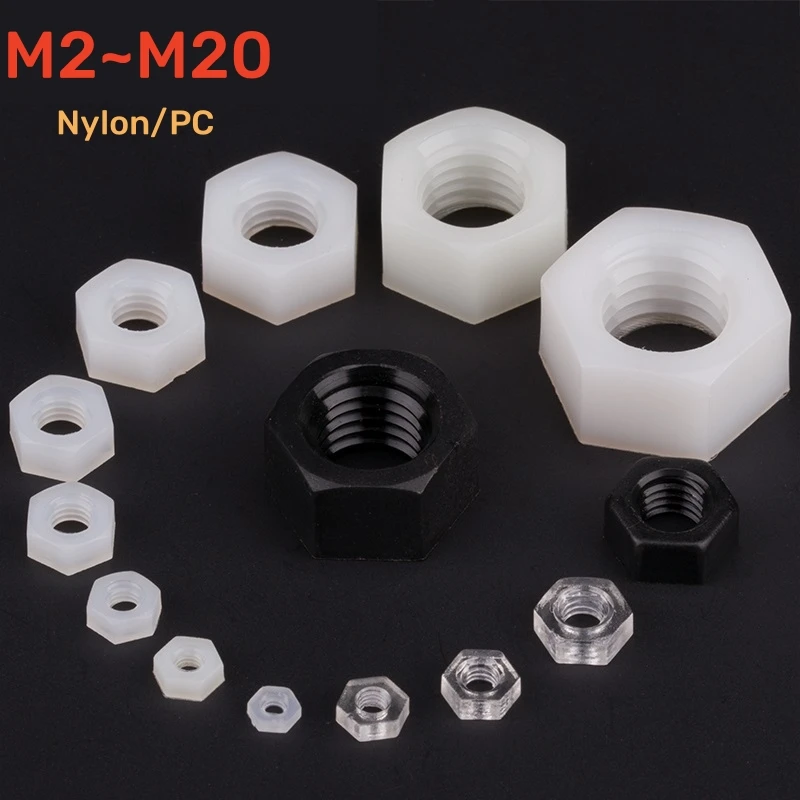 5-100pc-Black-White-Transparent-Nylon-Plastic-Hex-Nut-M2M2 ...
