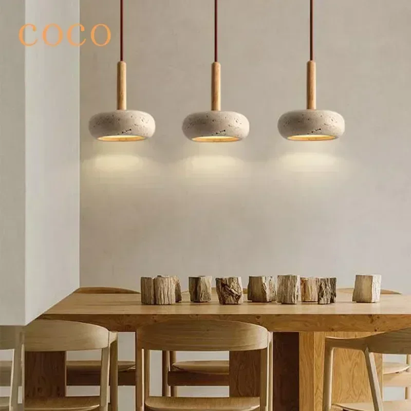 Natural yellow cave stone wood grain pendant lamp LED Nordic minimalist ...