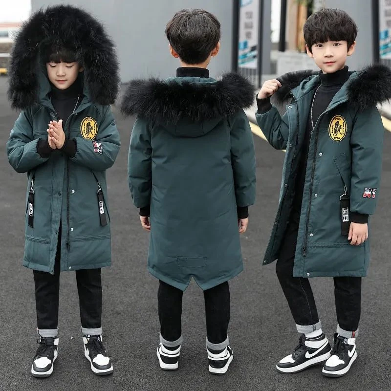 Winter Boys Thicken Long Jackets For Kids 4-16y Keep Warm Casual ...