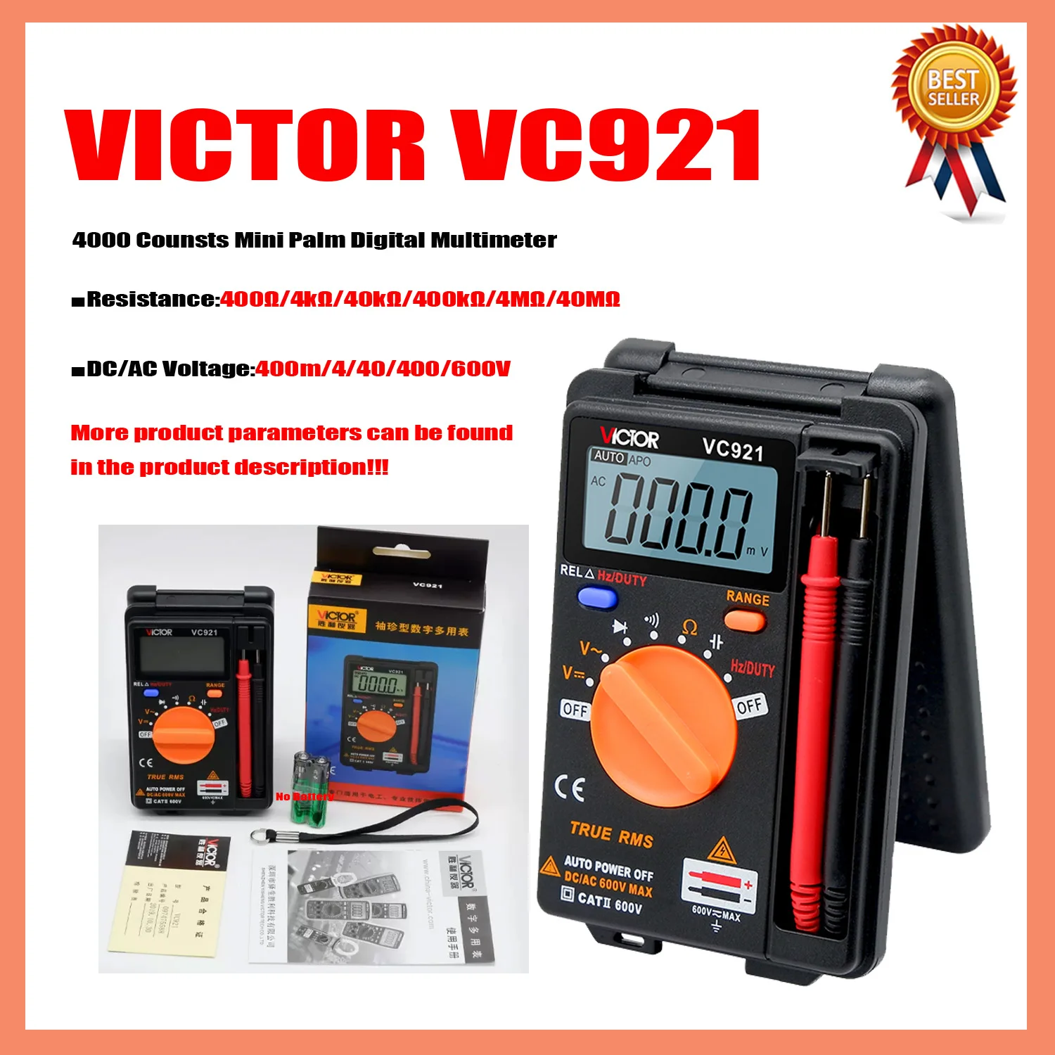 VICTOR-VC921-Digital-Multimeter-DMM-Integrated-Personal-DC-AC-Voltage-Meter-Pocket-Capacitance ...
