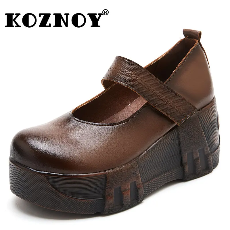 Koznoy zapatos de tacón con cuña de 7cm para mujer, calzado Retro con ...