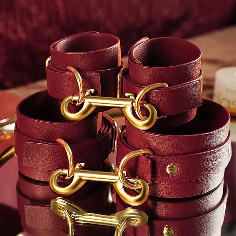 Real-Leather-Bondage-Kits-Genuine-Restraint-Set-Handcuffs-Collar-Gag ...