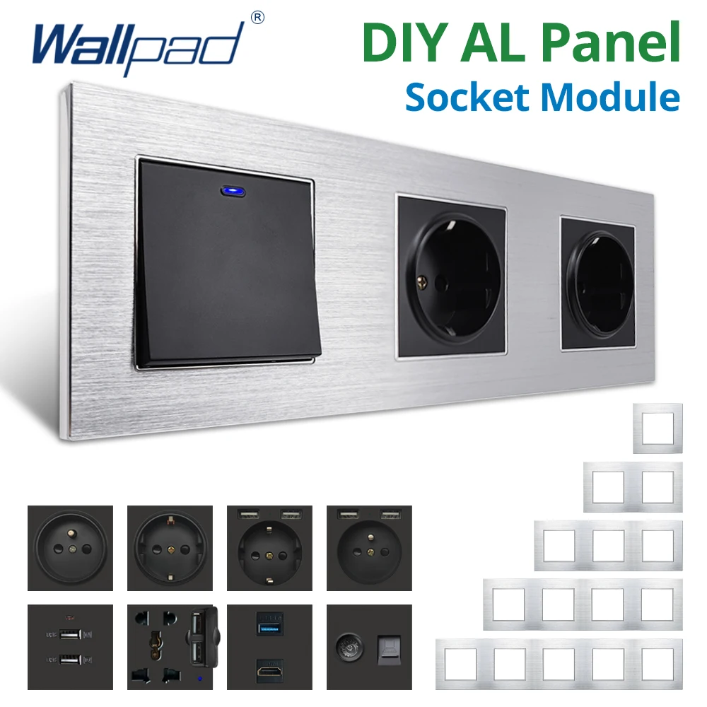 Wallpad-DIY-Module-Silver-Aluminum-Panel-Wall-Power-Socket-Electrical-Outlet-Function-Key-Free ...
