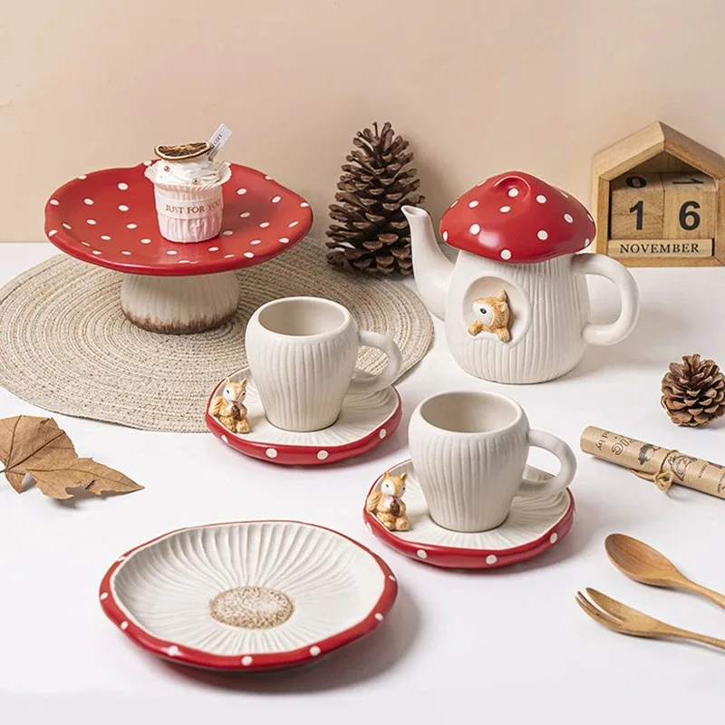 Creative-Cute-Mushroom-Ceramic-Coffee-Cupcake-Plate-Kettle-Tableware ...