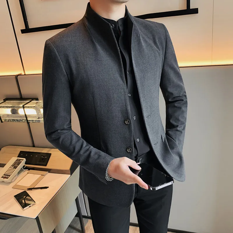 Blazer-Hombre-High-Quality-New-Stand-Collar-Blazers-For-Men-Single ...