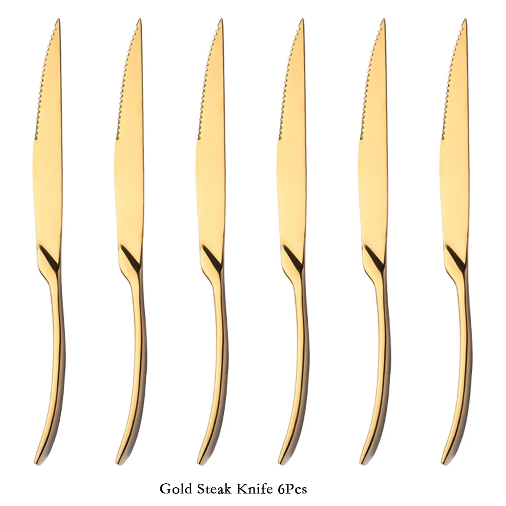 6Pcs-Stainless-Steel-Gold-Steak-Knife-Sharp-Table-Knives-Set-Restaurant ...