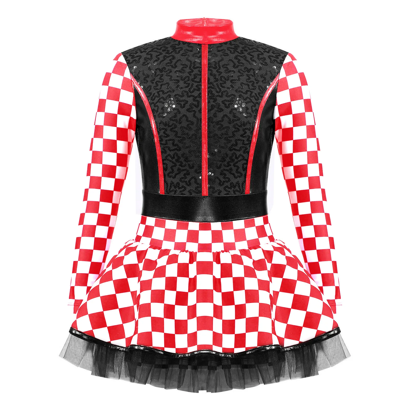 Girls-Sequin-Racer-Costume-Kids-Racing-Outfit-Checkerboard-Tutu-Dress ...