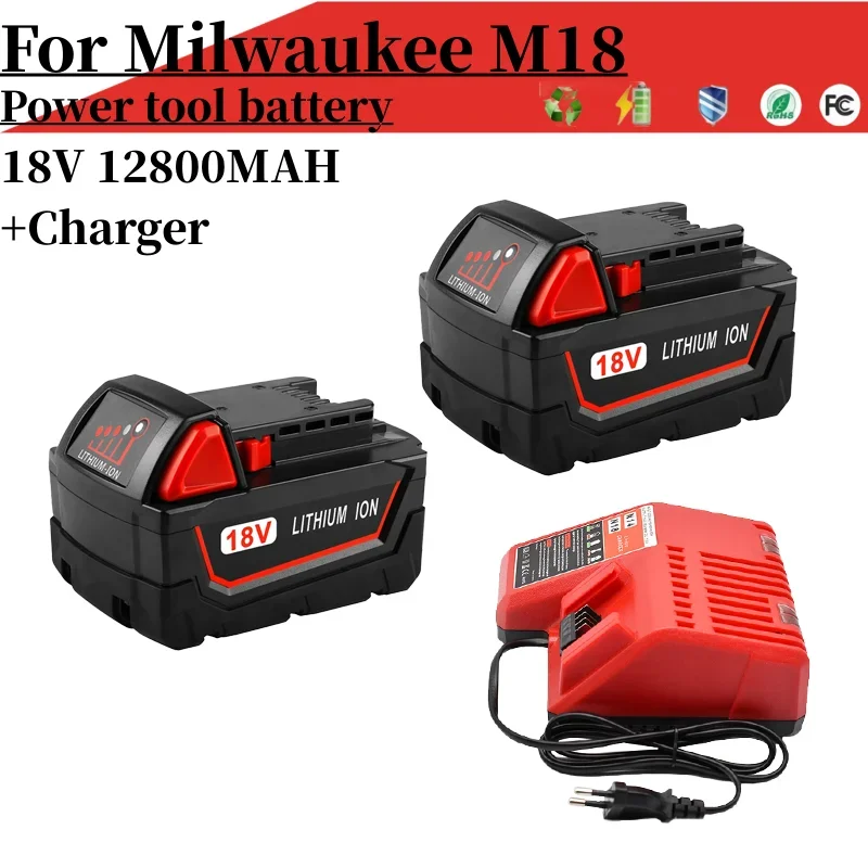 For Milwaukee M18 Power Tool Battery, Charger, BR, XC, 18V, 12800mAh ...