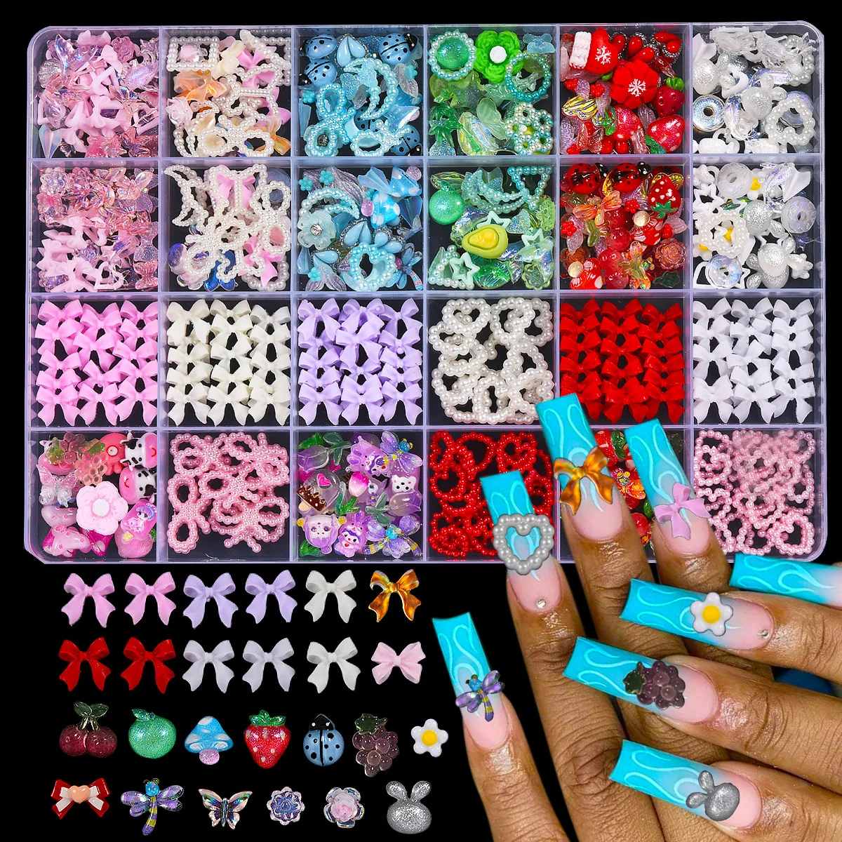 24-Grids-Boxed-Resin-Nail-Decorations-in-Pink-and-Red-Shades-Adorable ...