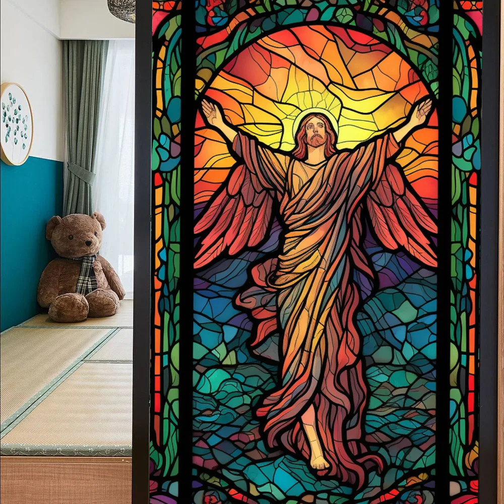 Colourful-Jesus-Static-Glass-Stickers-PVC-No-Adhesive-Window-Film ...