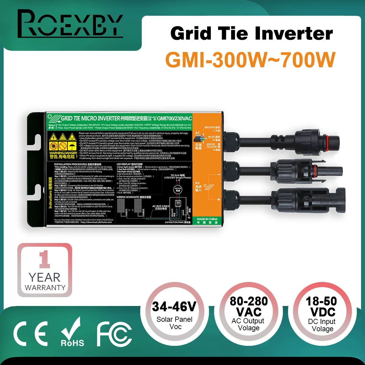 300w 350w 500w 600w 700w Micro Inverter Solar Pv Grid Tie System For ...