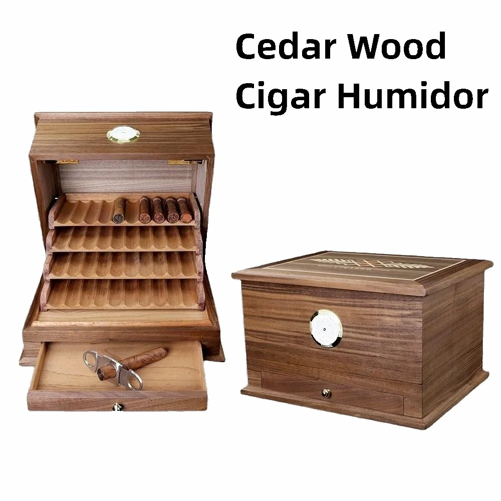 Luxury-Cigar-Humidor-4-Drawers-Large-Capacity-Cedar-Wood-Humidor-WIth ...