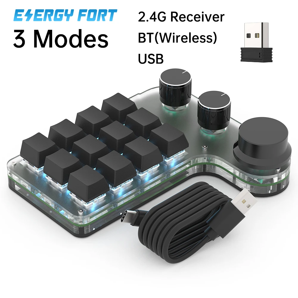2-4G-Receiver-Wireless-Custom-Macro-Keyboard-12-Keys-3-Knob-USB-Mini ...