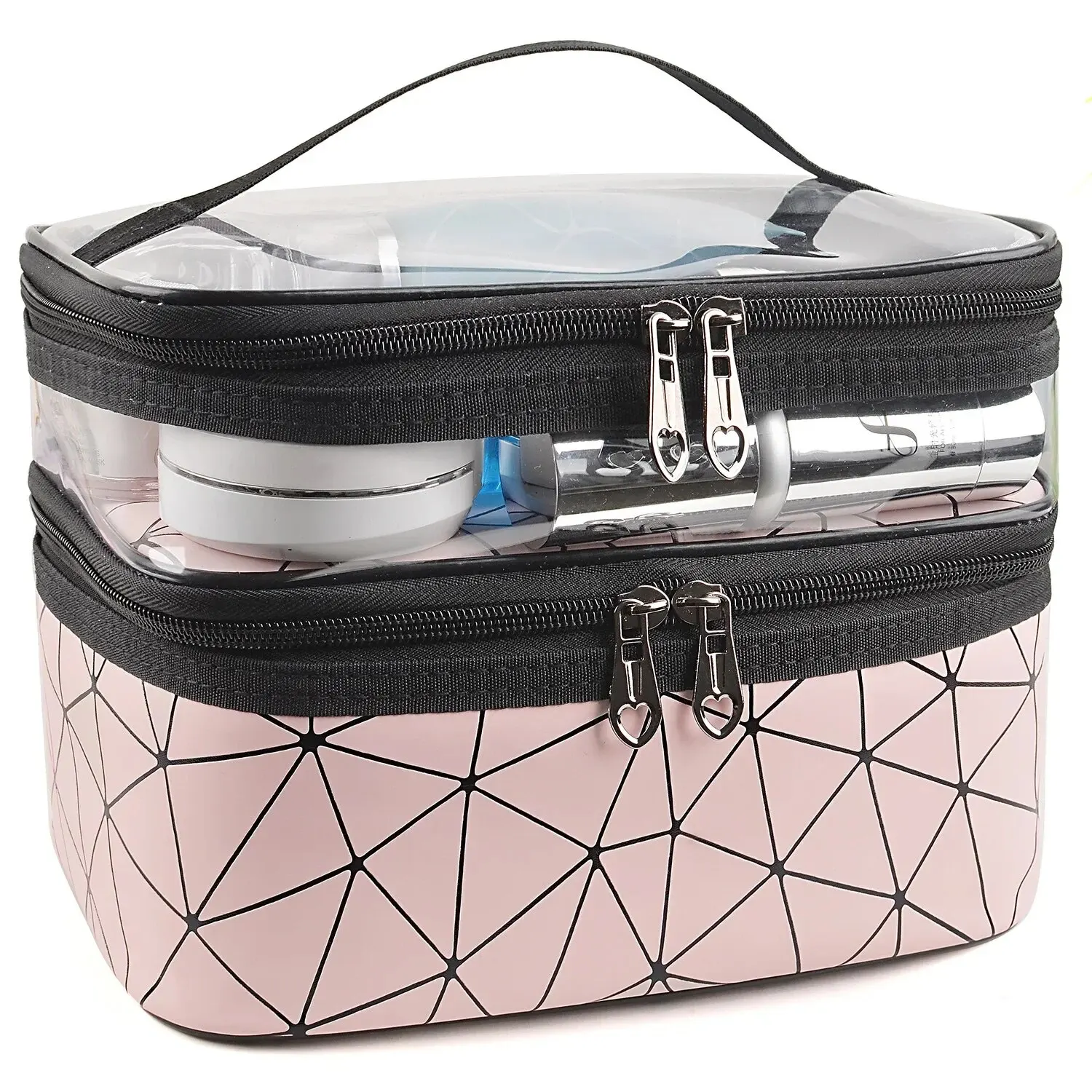 Fashionable-Double-layer-Pu-Transparent-Cosmetic-Bag-Waterproof-Travel ...