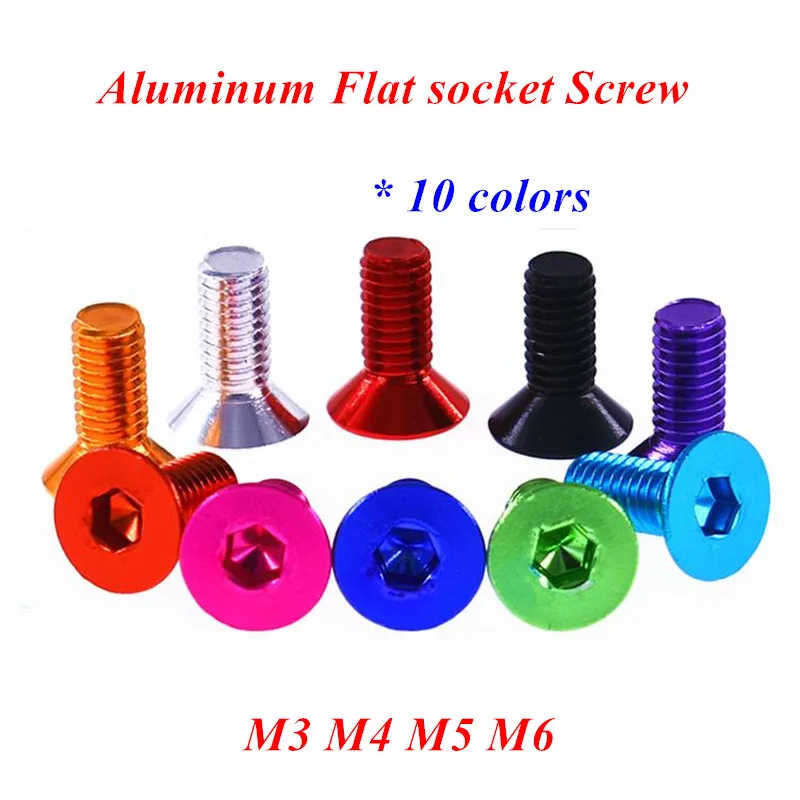 10pcs-Aluminum-Flat-Screws-M3-M4-M5-M6-Flat-Hex-Hexagonal-Socket ...
