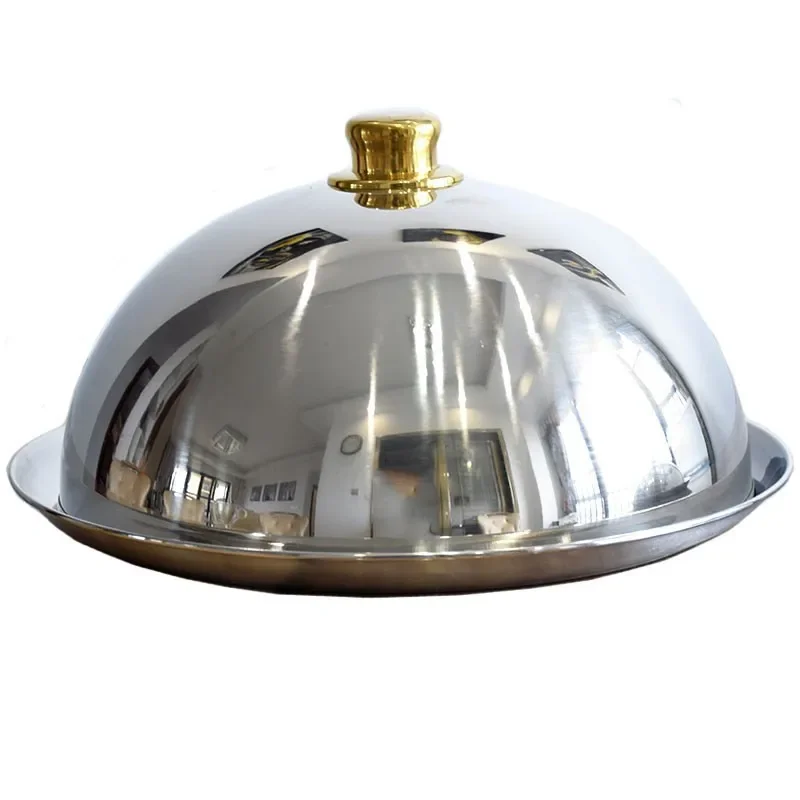 304 stainless steel plate lid Restaurant gold thick round cake steak ...