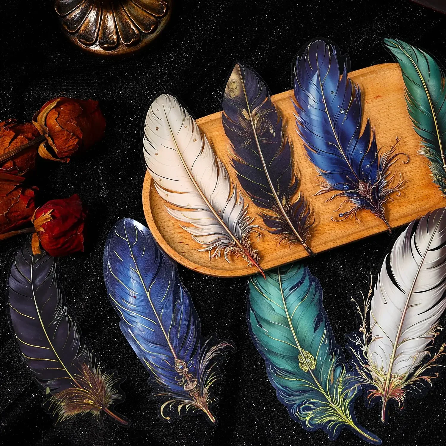 Journamm 5pcs/pack Big Size Feathers Stickers Waterproof PET DIY ...