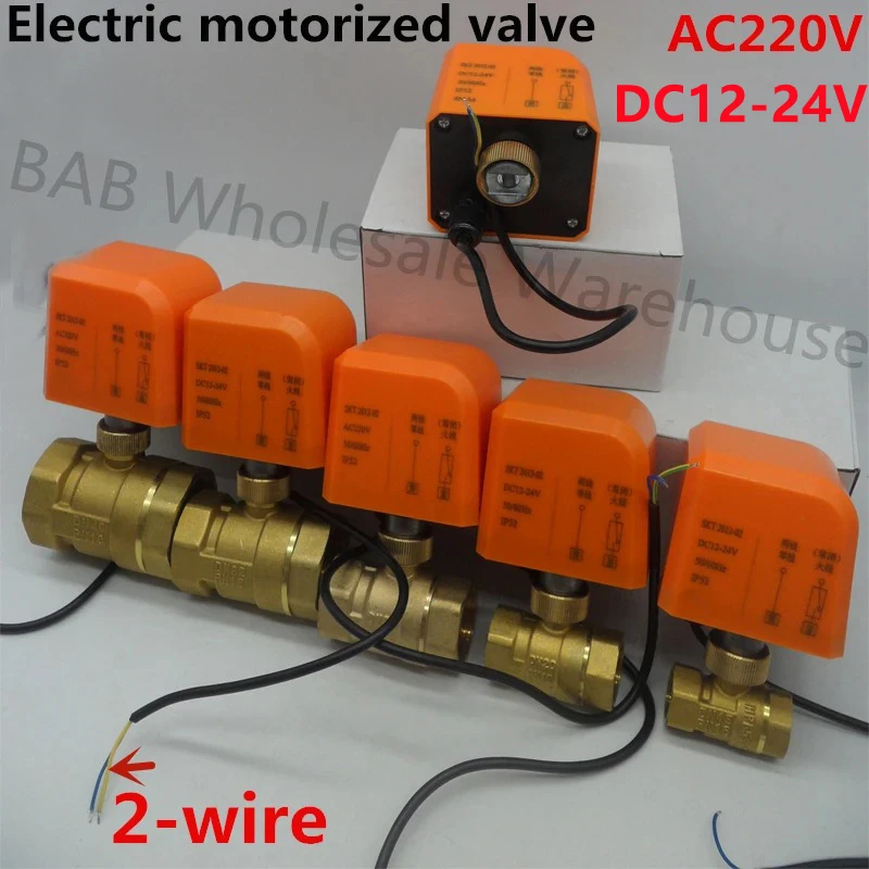 AC220V DC12-24V Actuator Motorized Brass Valve 2-wire 2-way 1/2" to 2 ...