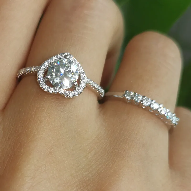 Anillo de compromiso con corazón de moissanita Real, conjunto nupcial ...